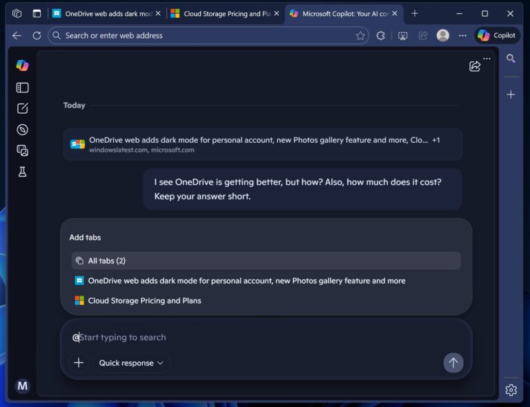 Windows 11's MS Edge tests send tabs to Copilot, AI feature that needs ...