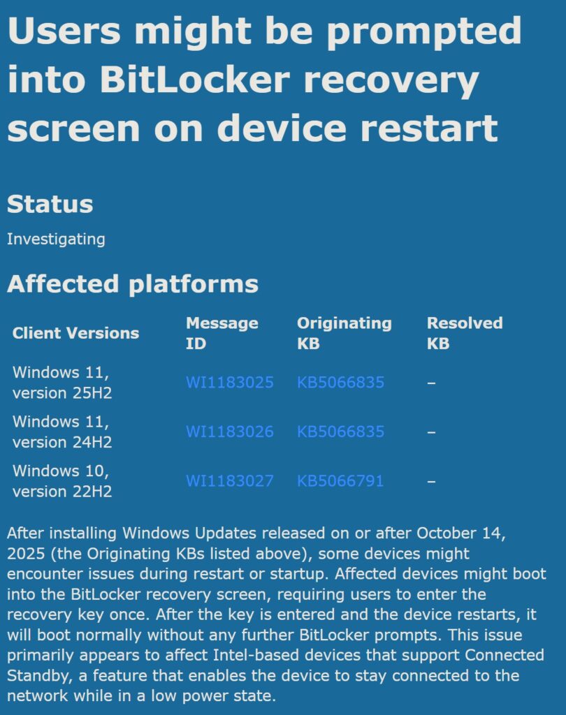 Microsoft warns Windows 11 25H2, 24H2 October update triggers BitLocker ...