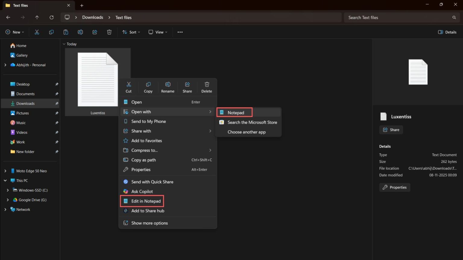 Windows 11 shows "Edit in Notepad" for file types, including .exe and ...