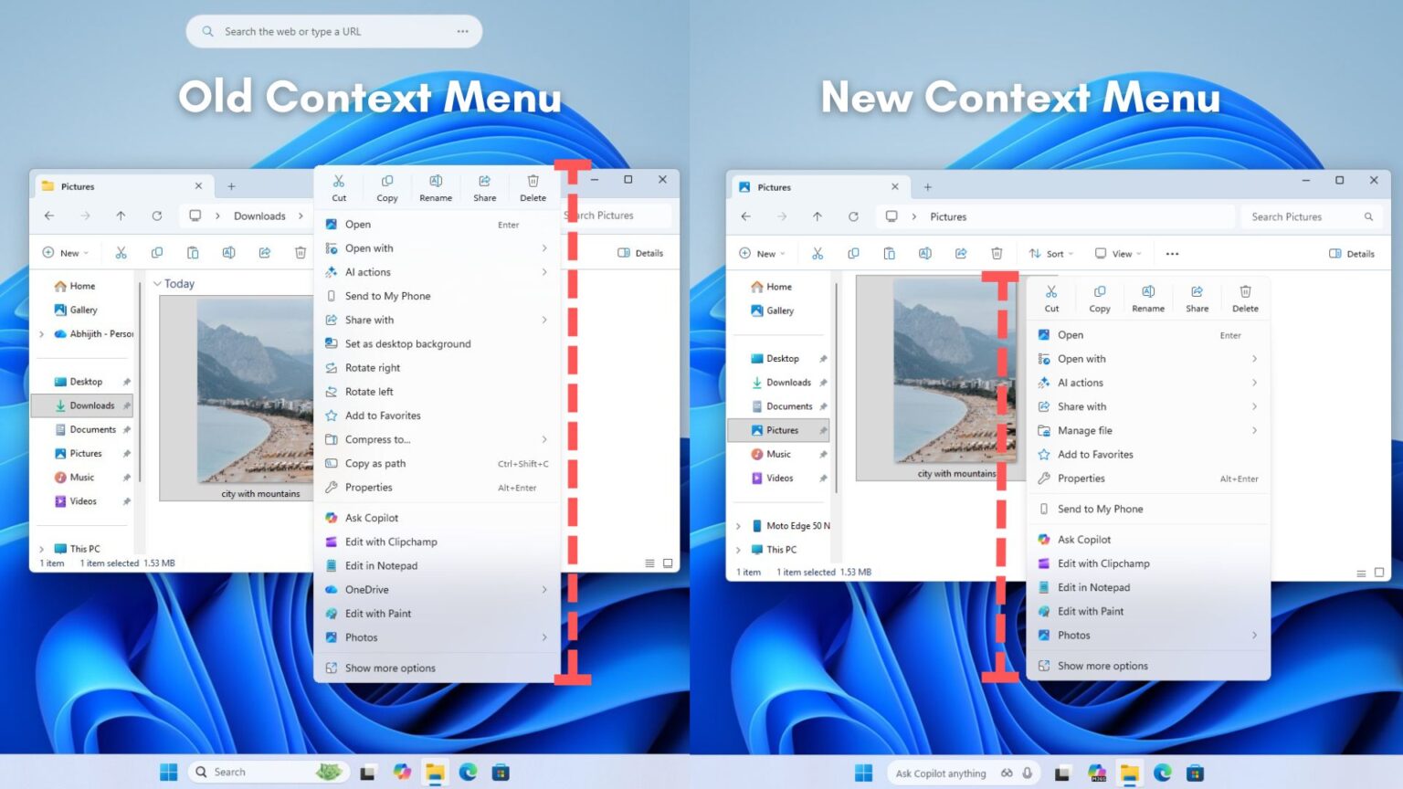 First look: Microsoft reducing UI clutter in Windows 11, starting with right-click menu