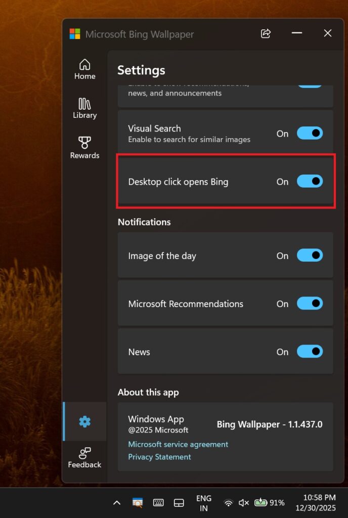 Microsoft added "click on desktop to open Bing” to the Bing Wallpaper ...