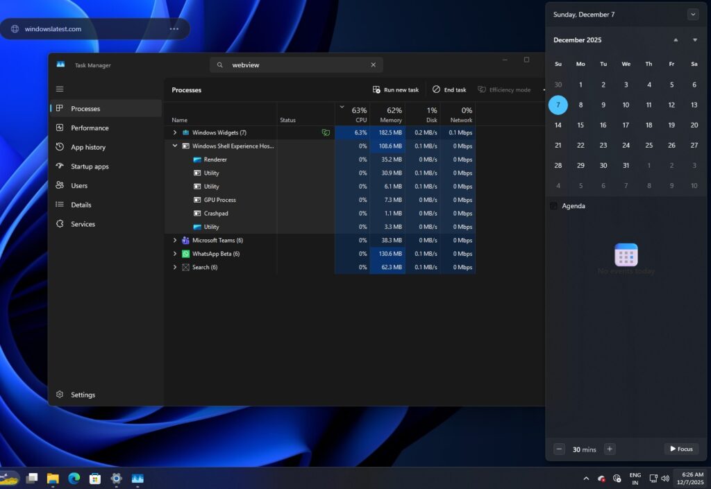 Windows 11's "Agenda" view in the Notification Center is a WebView2 ...