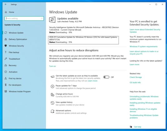 Windows 10 KB5073724 is January 2026’s Extended Security Update (ESU ...