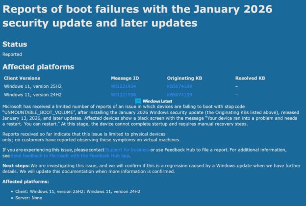 Microsoft suspects some PCs might not boot after Windows 11 January ...