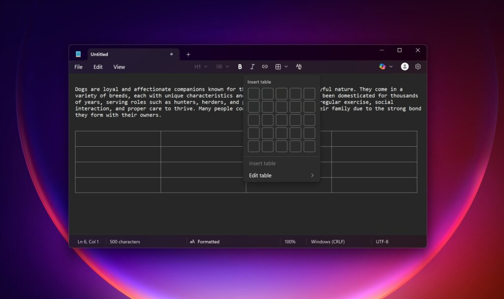 Windows 11’s Notepad “Create a table” feature is now available, along ...