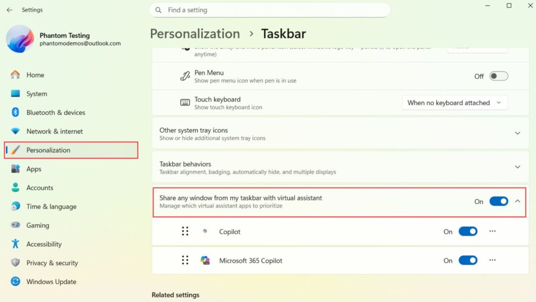 Microsoft tests a Windows 11 taskbar feature that lets AI see your open ...