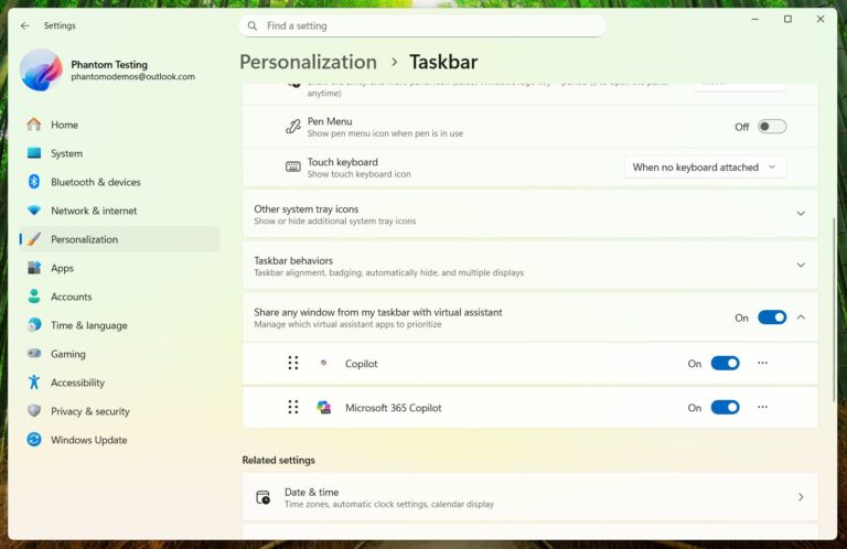 Microsoft tests a Windows 11 taskbar feature that lets AI see your open ...