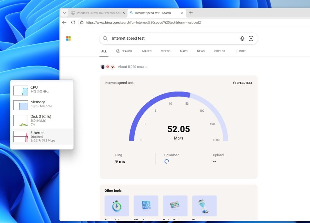 Windows 11 taskbar's new Internet Speed Test tool is a shortcut to Bing ...