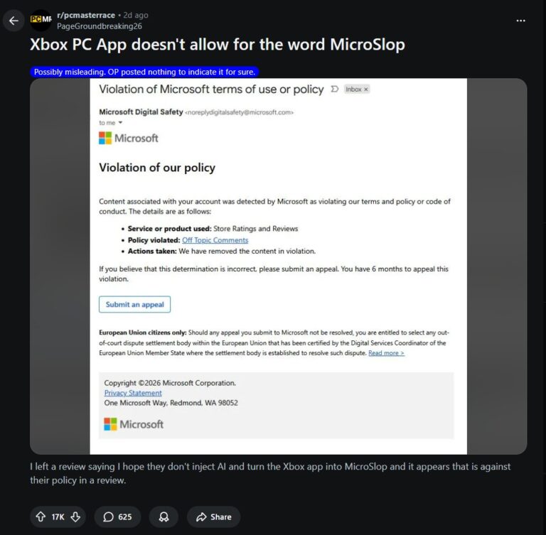 Users claim Microsoft removed 'Microslop' reviews from Xbox app for ...