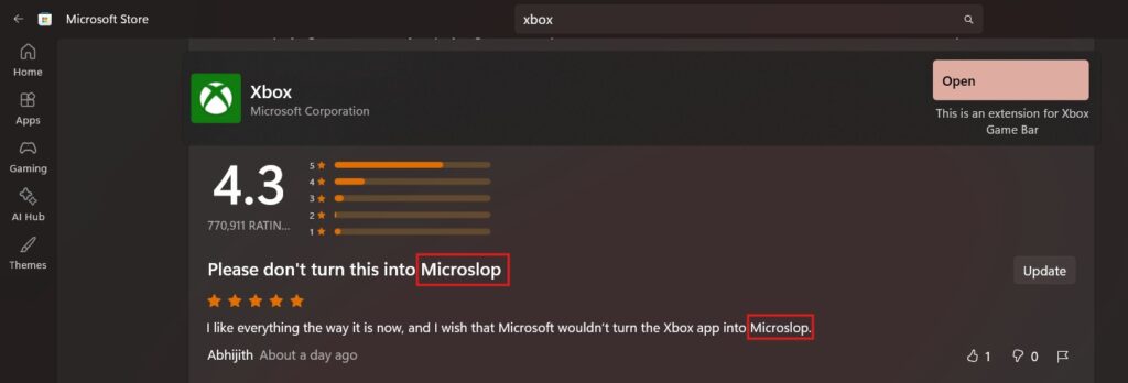 Users claim Microsoft removed 'Microslop' reviews from Xbox app for ...
