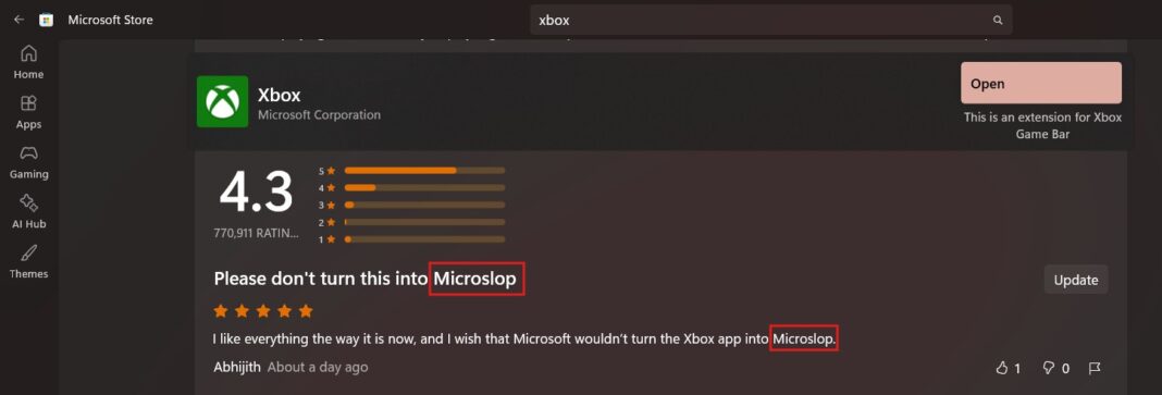 Users claim Microsoft removed 'Microslop' reviews from Xbox app for ...