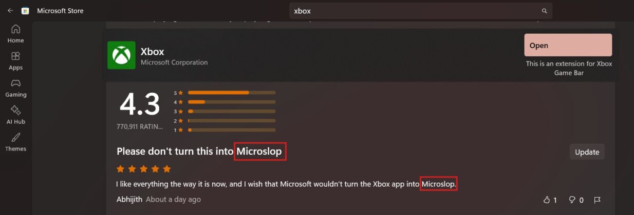 Users claim Microsoft removed 'Microslop' reviews from Xbox app for ...